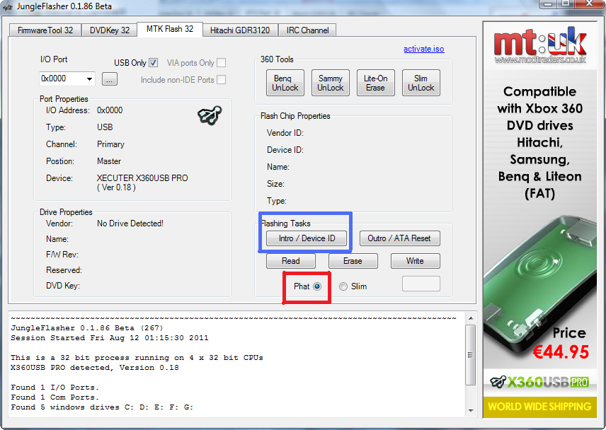 Image Flash du PCB sous Jungleflasher-X360USB pro 2 - GAMERGEN.COM